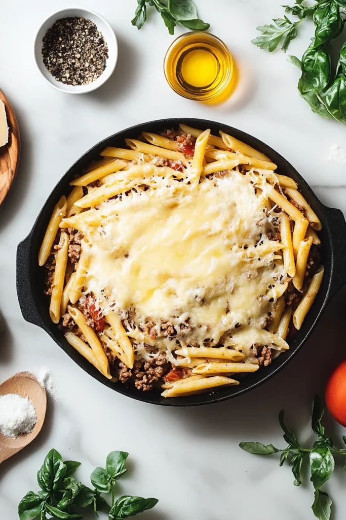 Cheesy Penne with Garlic Butter Ground Beef – Dishes Recipe